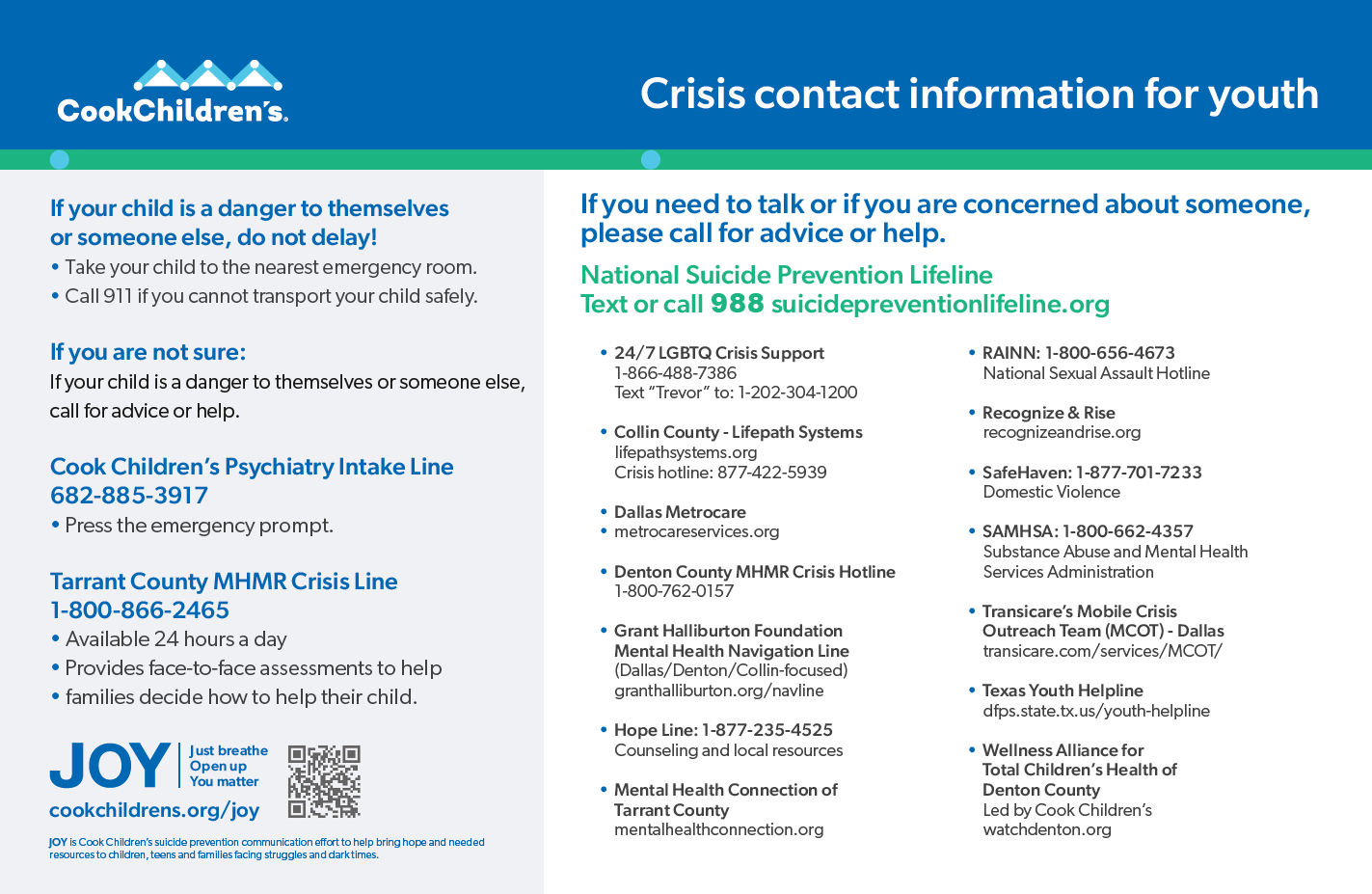 LIST: Crisis Resources, Hotlines for Youth Mental Health Support