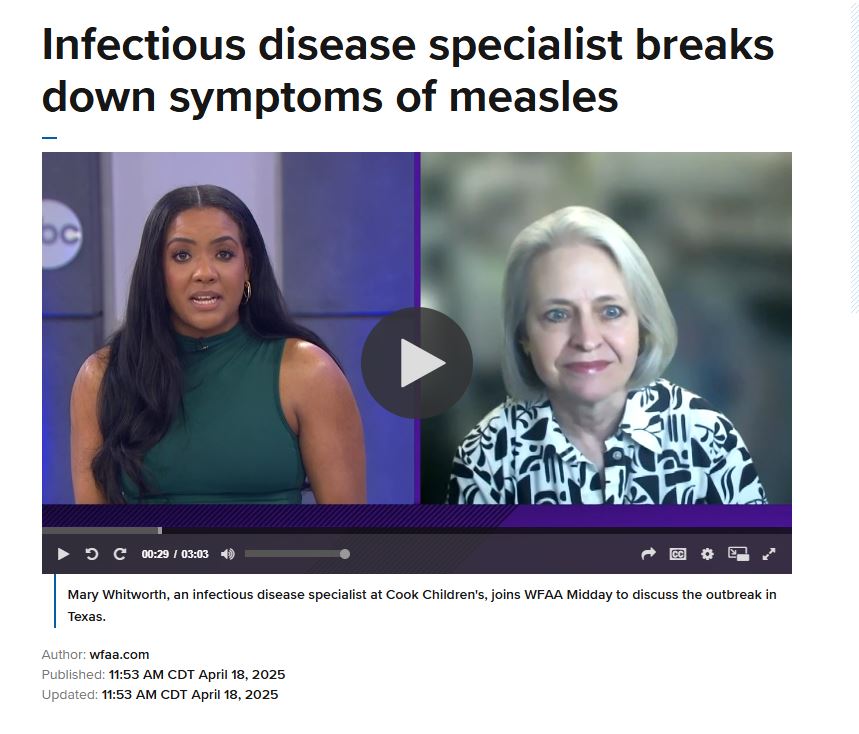 WFAA: Infectious disease specialist breaks down symptoms of measles