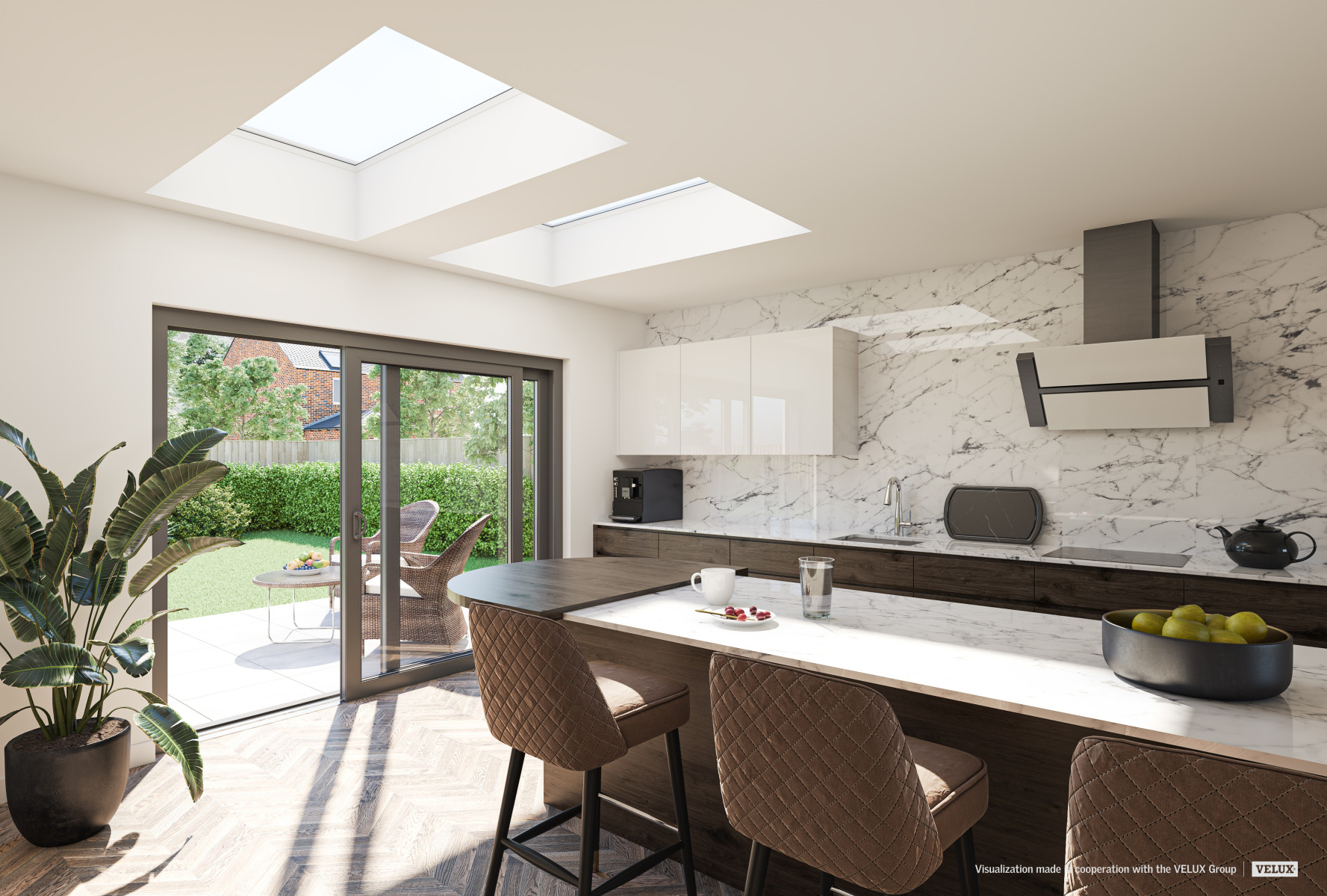 Une cuisine lumineuse et confortable avec VELUX® pour un lieu de vie où ...