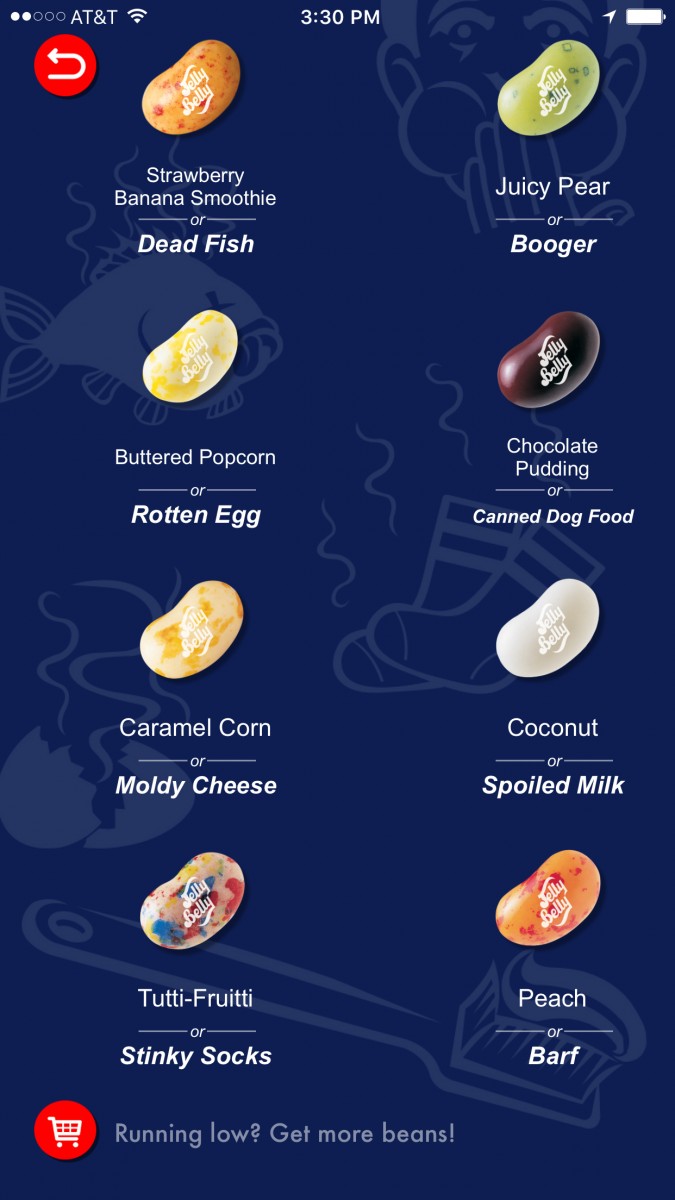 BeanBoozled Mobile App Flavor Menu