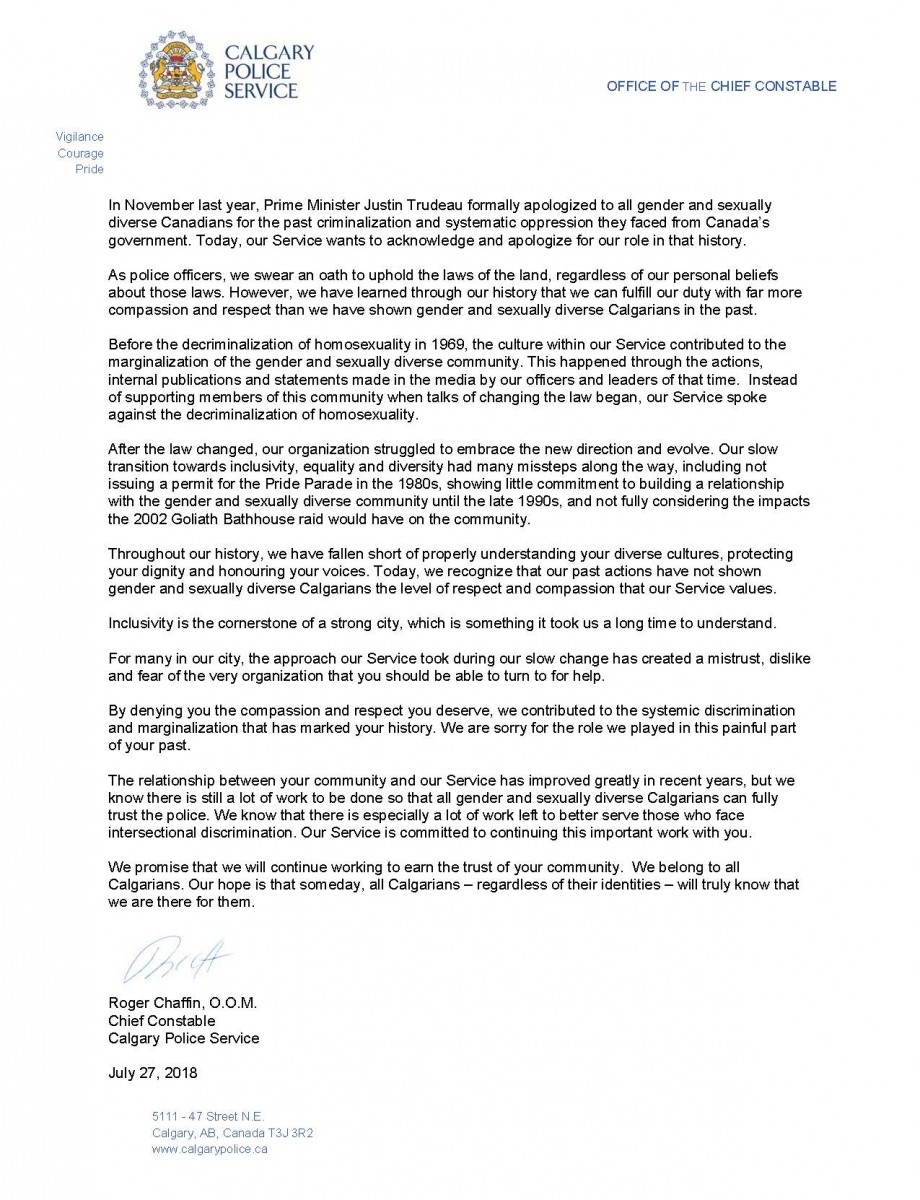 Calgary Police Service apologizes for past relationship with LGBTQ2S ...