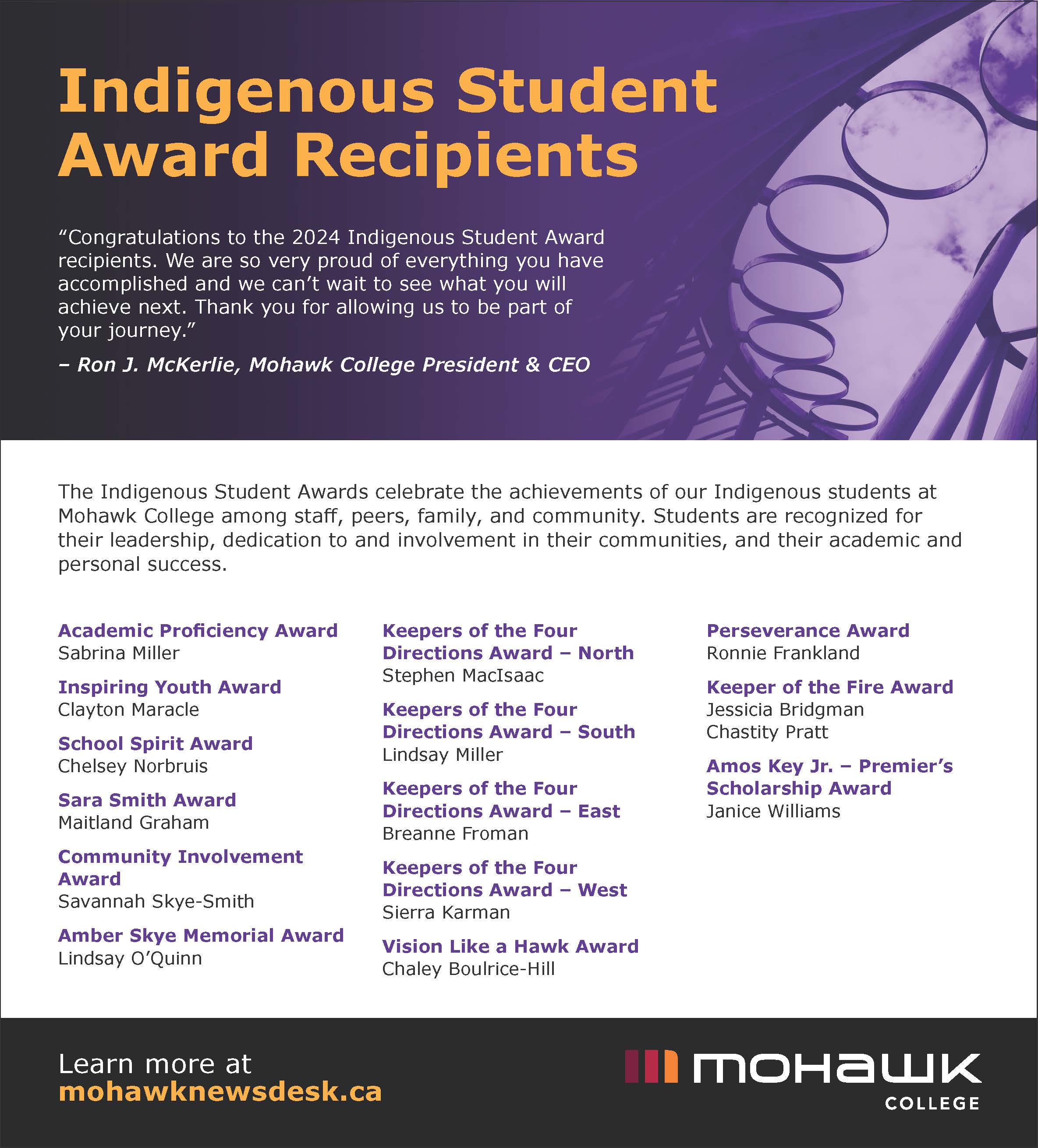 Mohawk College honours Indigenous students in ceremony