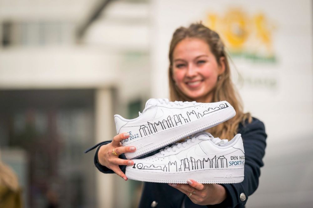 'Confident with customized sneakers'