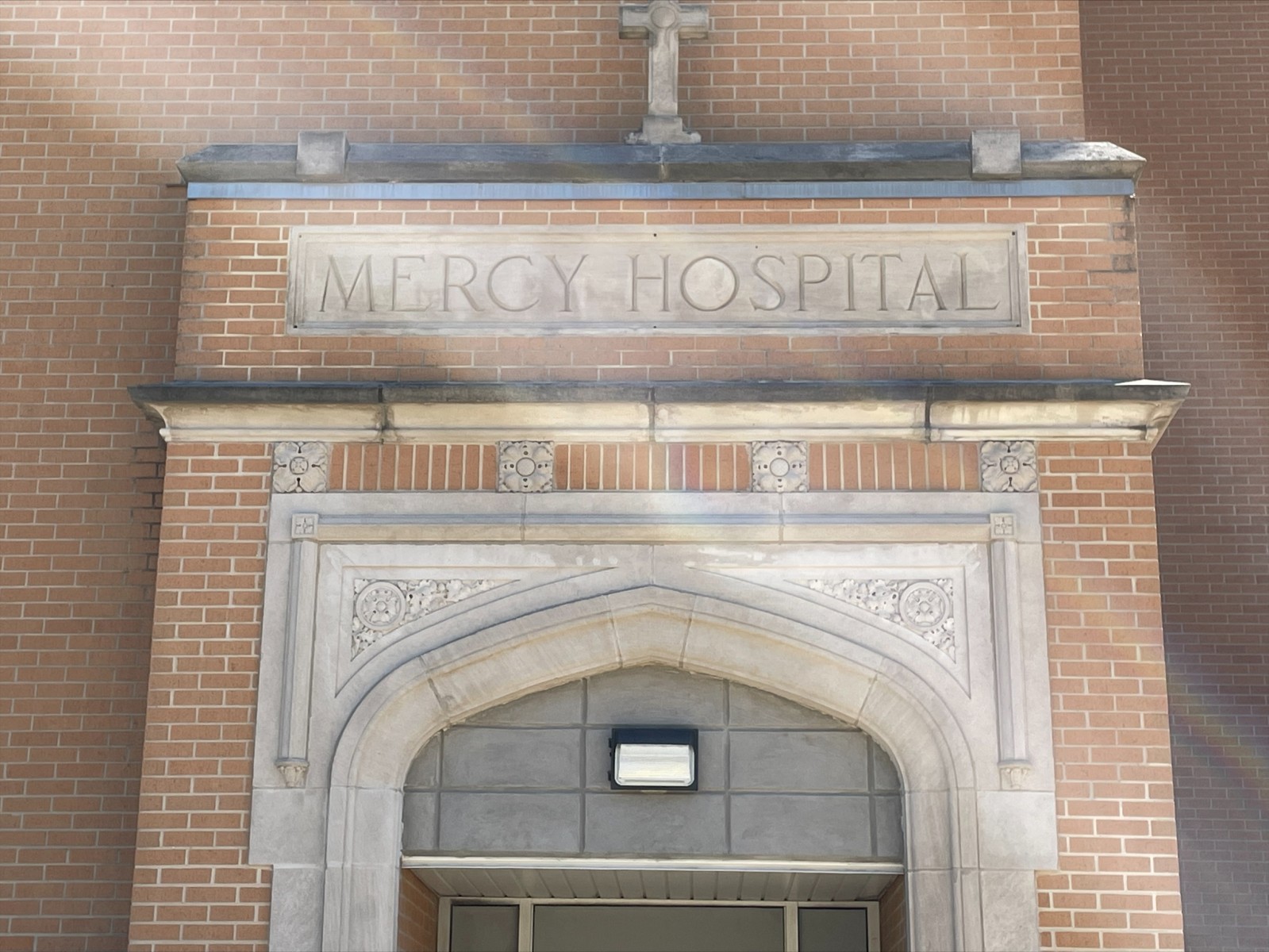 Mercy Hospital marker at current OSF Heart of Mary site