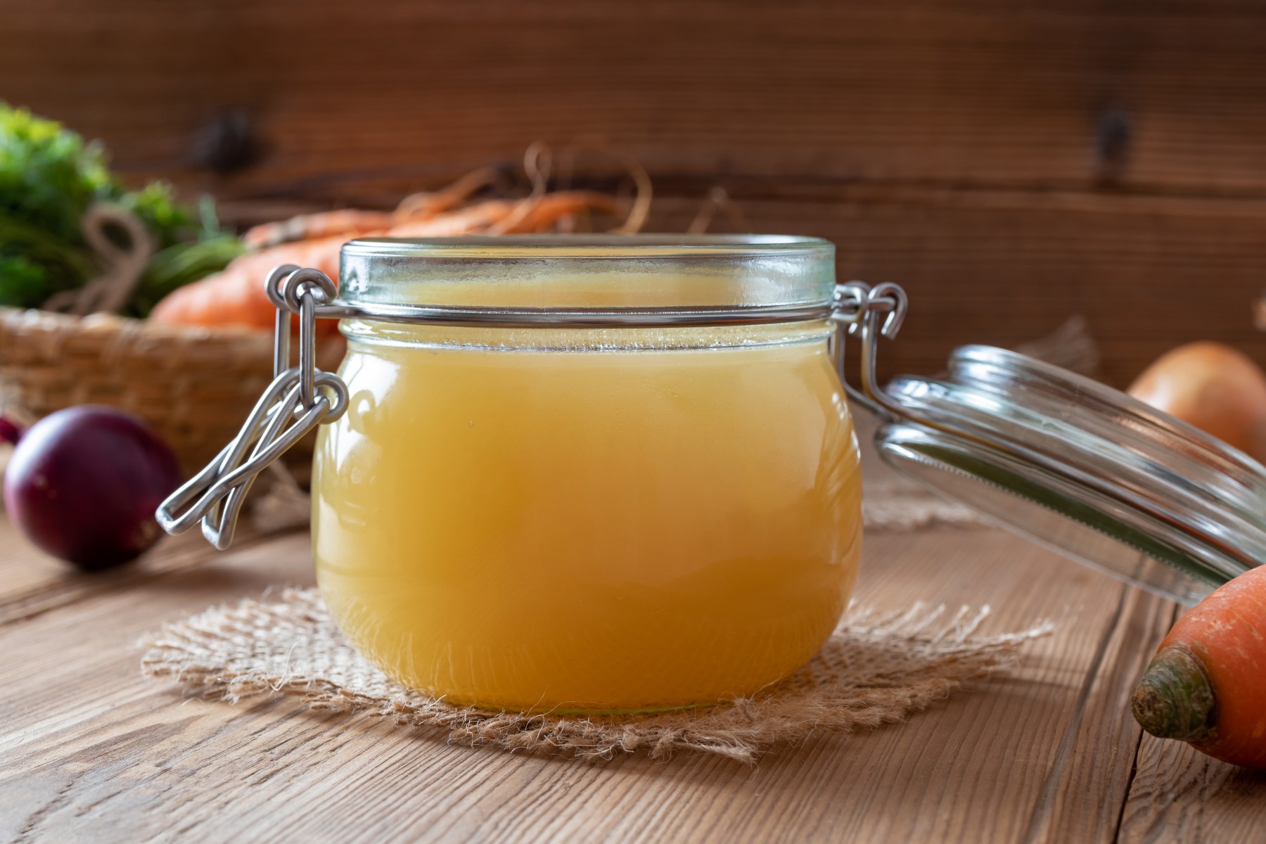 In hot water over bone broth