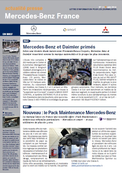 La lettre d'information de Mercedes-Benz France de JUIN 2014 est en ligne