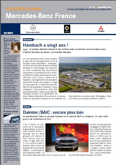 La lettre d'information de Mercedes-Benz Francede NOVEMBRE 2014 est en ...
