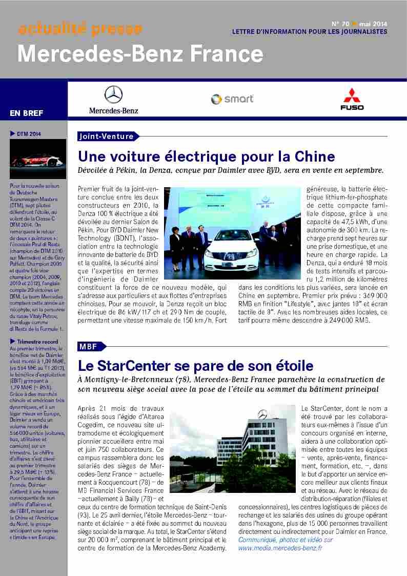 La lettre d'information de Mercedes-Benz France de MAI 2014 est en ligne
