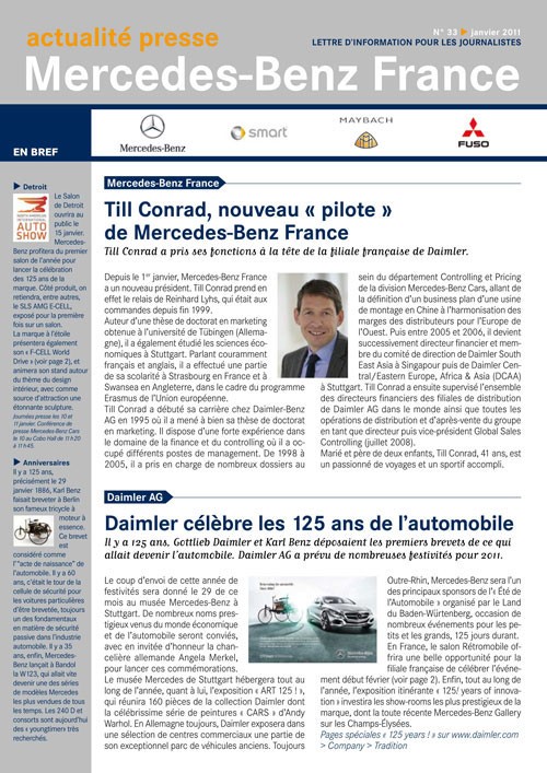 La lettre d'information de Mercedes-Benz France (JANVIER 2011) est en ligne
