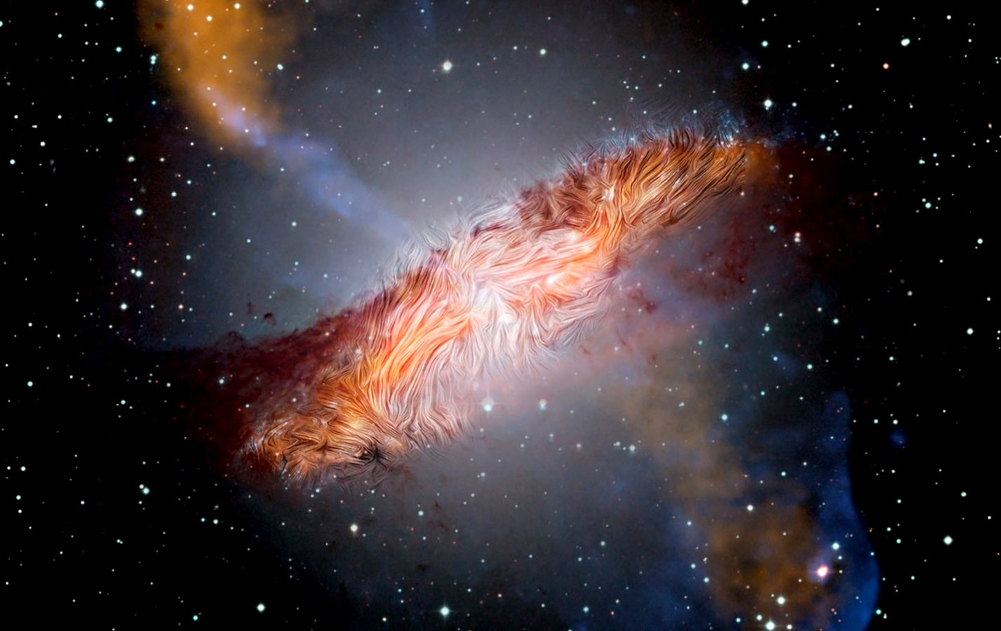 Galactic Merger Warps Magnetic Fields