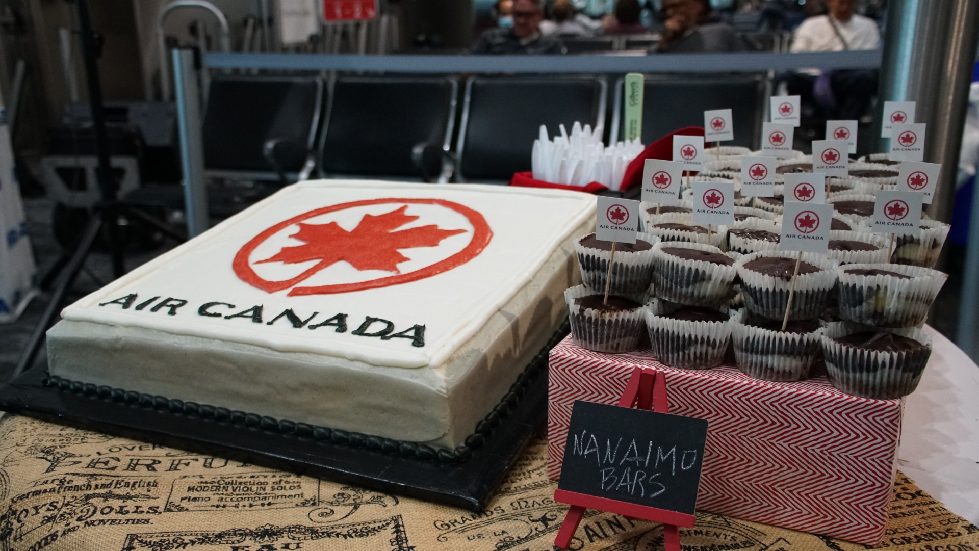 The inaugural cake and traditional Nanaimo bars from the Vancouver area.