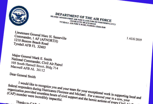 1st Air Force Commander's Letter Praises CAP 2018 Hurricane Response
