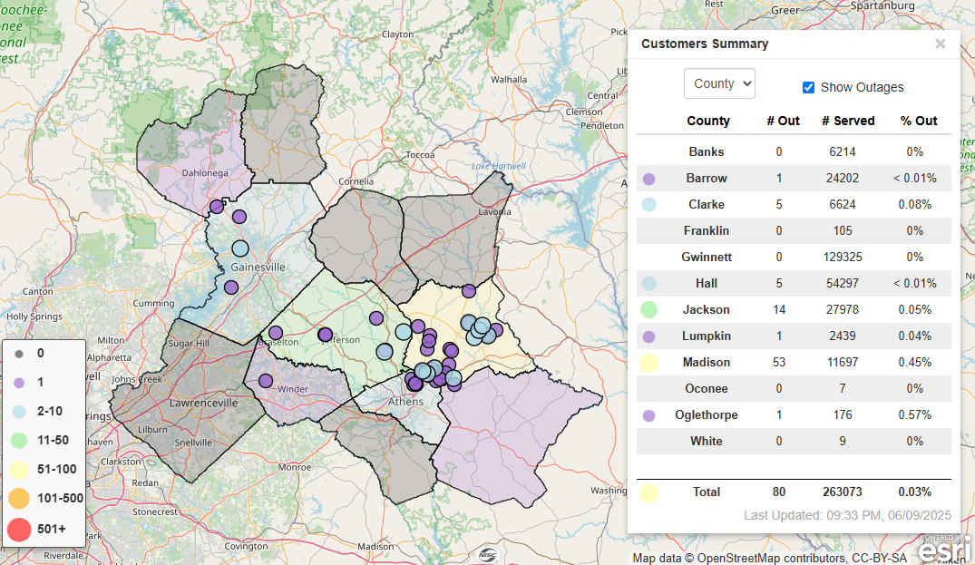 Jackson EMC Summer Storm Update June 9, 2025 at 9:30 p.m.