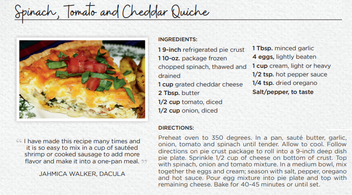 Spinach, Tomato and Cheddar Quiche