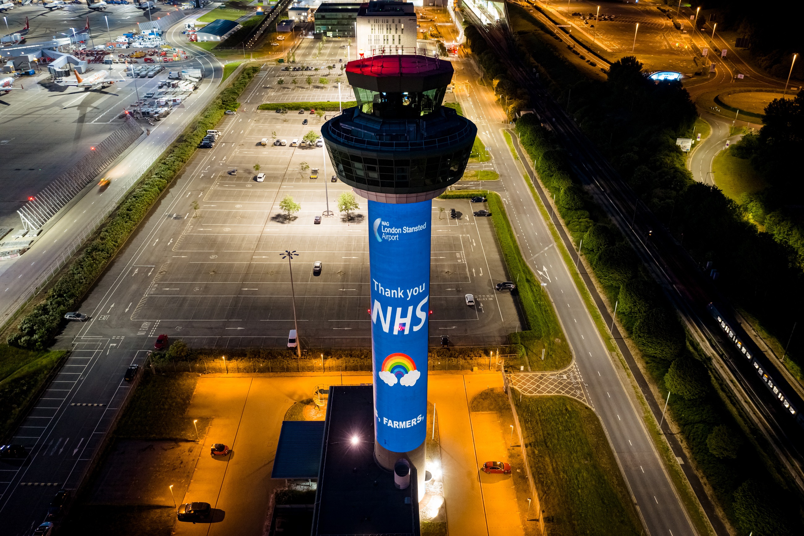 London Stansted’s eye-catching NHS tribute lights up control tower