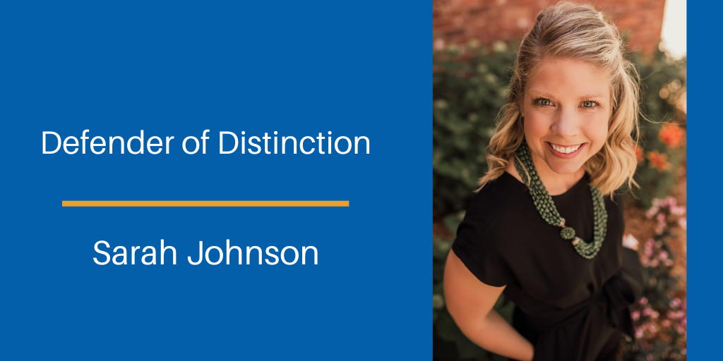 Sarah Johnson named Defender of Distinction 2020