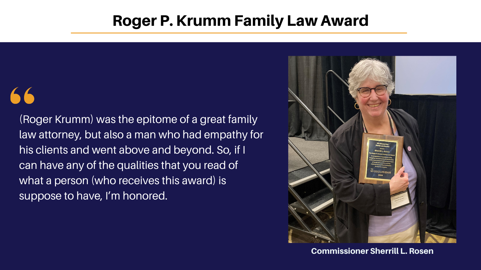 Commissioner Sherrill L. Rosen honored with annual family law award