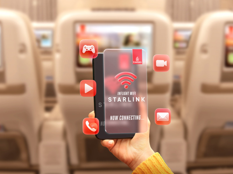 Emirates A380 with new generation Starlink Wi-Fi onboard