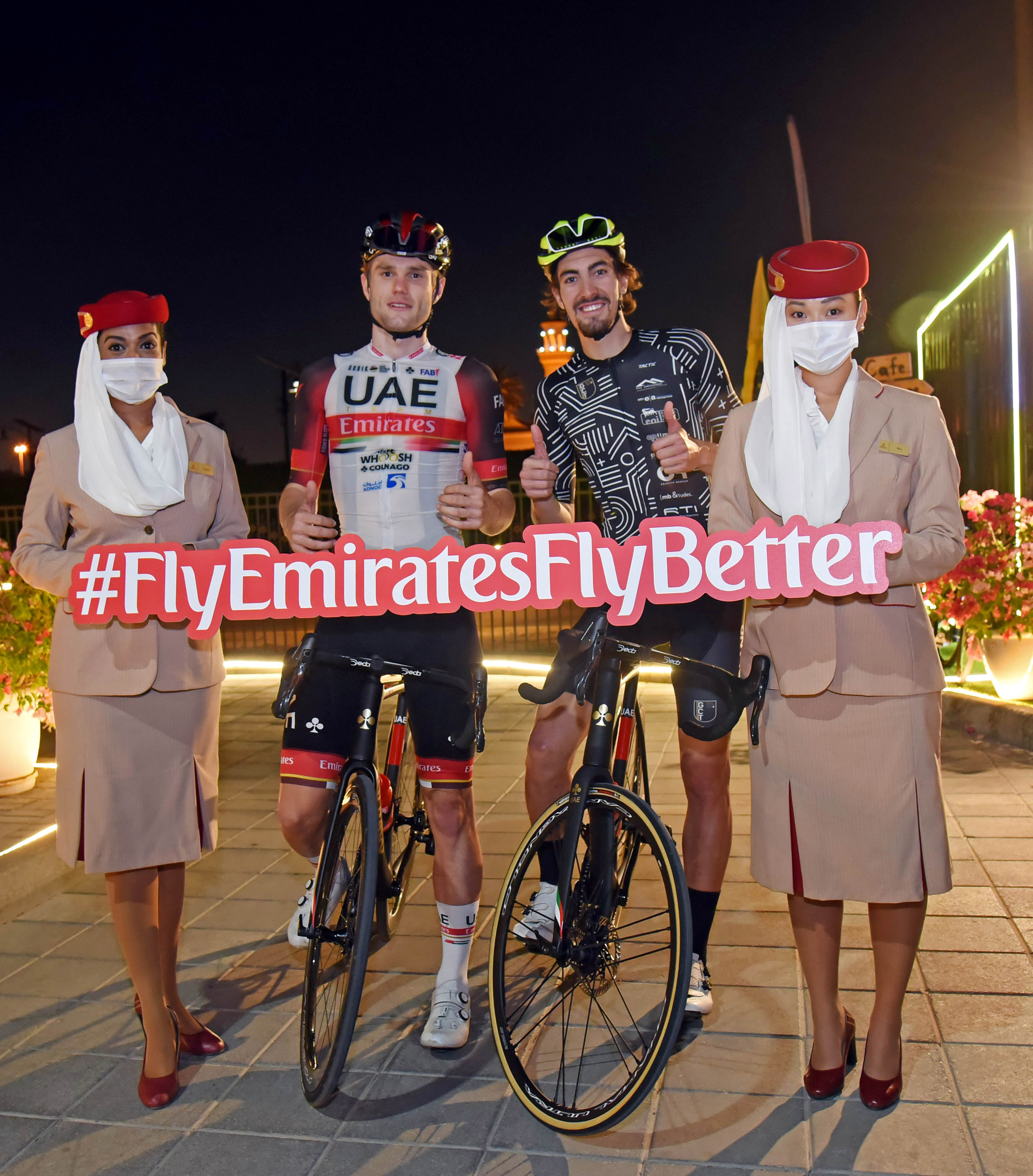 UAE Team Emirates rides into the Emirates Pavilion at Expo 2020 Dubai