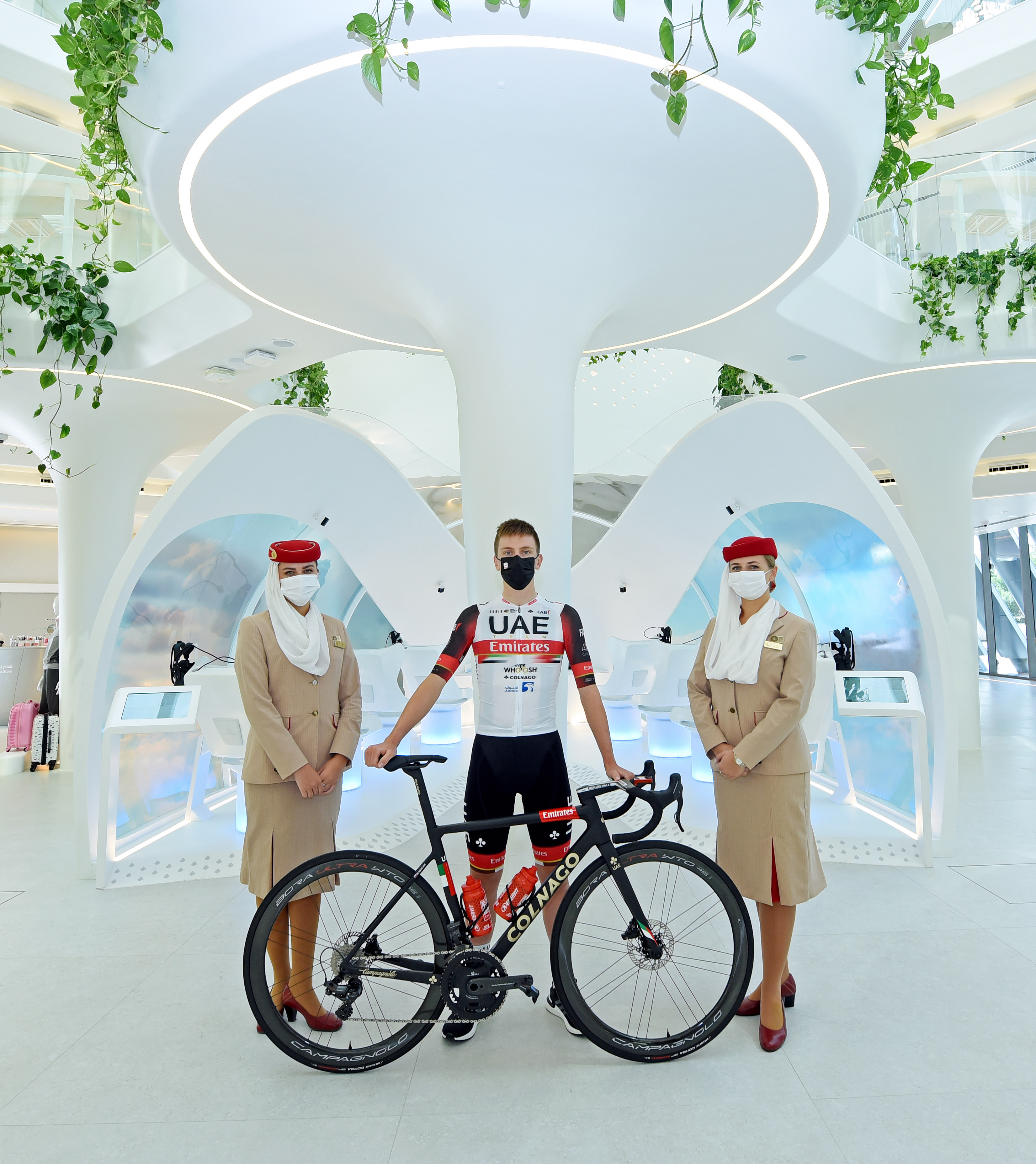 UAE Team Emirates rides into the Emirates Pavilion at Expo 2020 Dubai