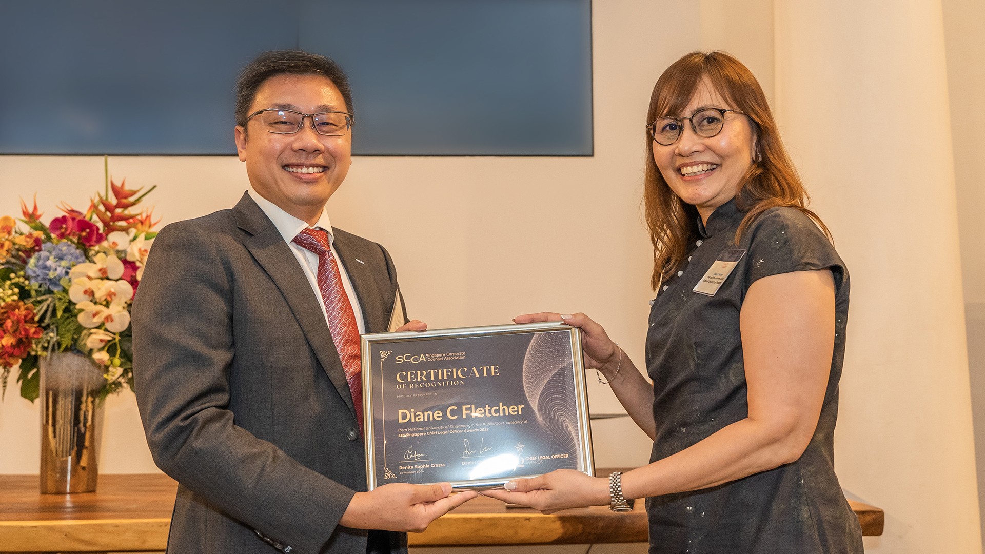 Ms Diane C Fletcher honoured with SCCA Certificate of Special Recognition