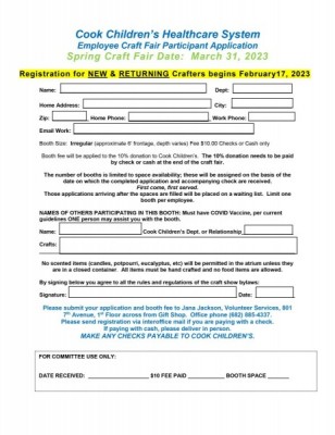 Spring Craft Fair Registration Opens Friday