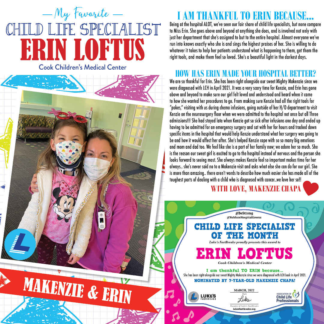 Erin Loftus Recognized As Child Life Specialist of the Month