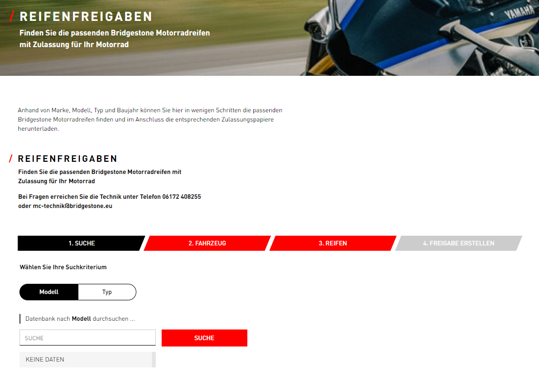 Reifenfreigabe Bridgestone Motorrad