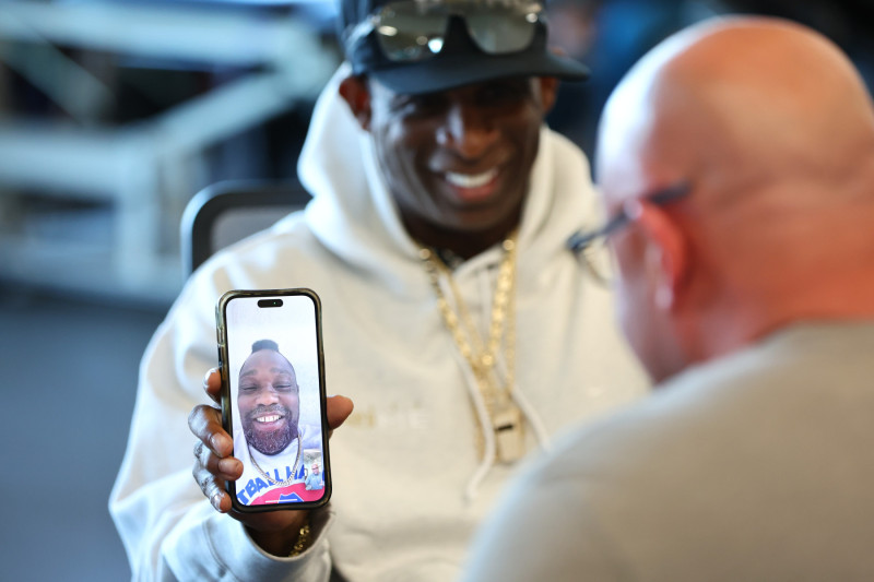 Coach Prime celebrates with fellow UCHealth patients