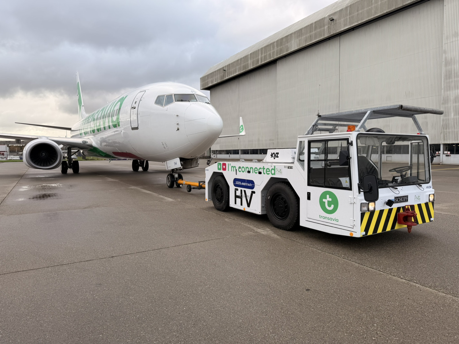 Transavia pushback truck converted to fully electric