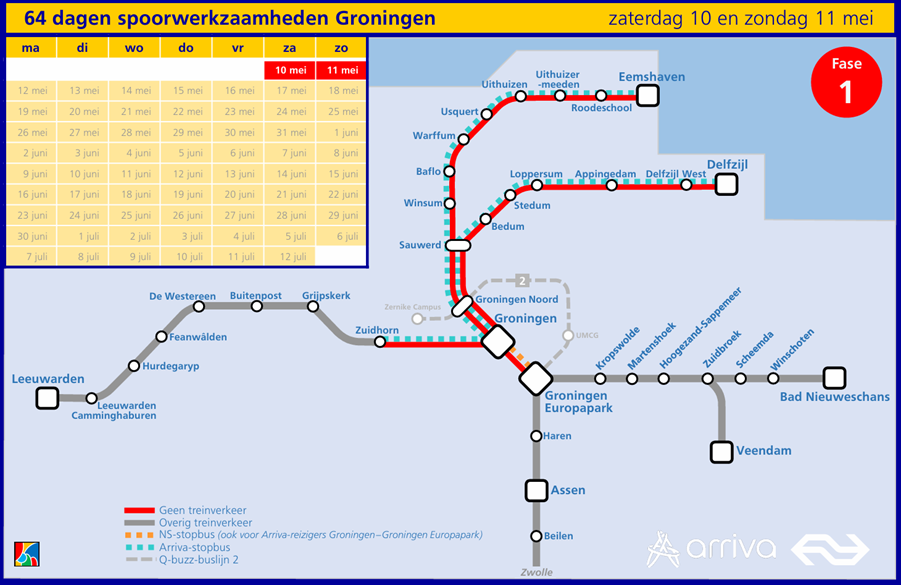 Bussen in plaats van treinen door werkzaamheden bij Station Groningen