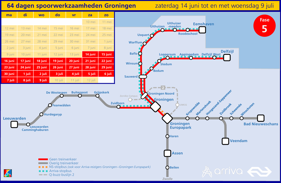 Bussen in plaats van treinen door werkzaamheden bij Station Groningen