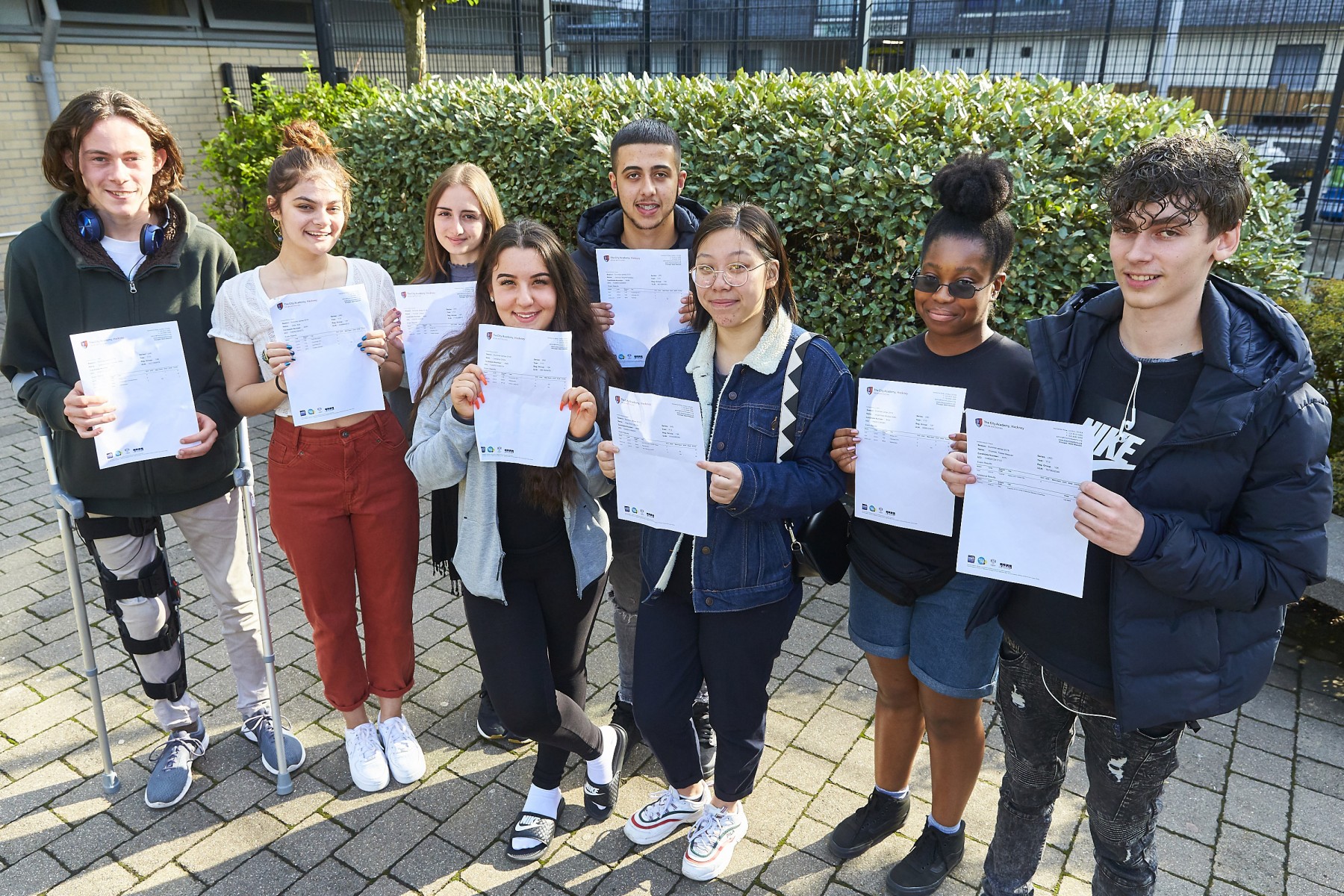 Students celebrate A-level results at The City Academy, Hackney